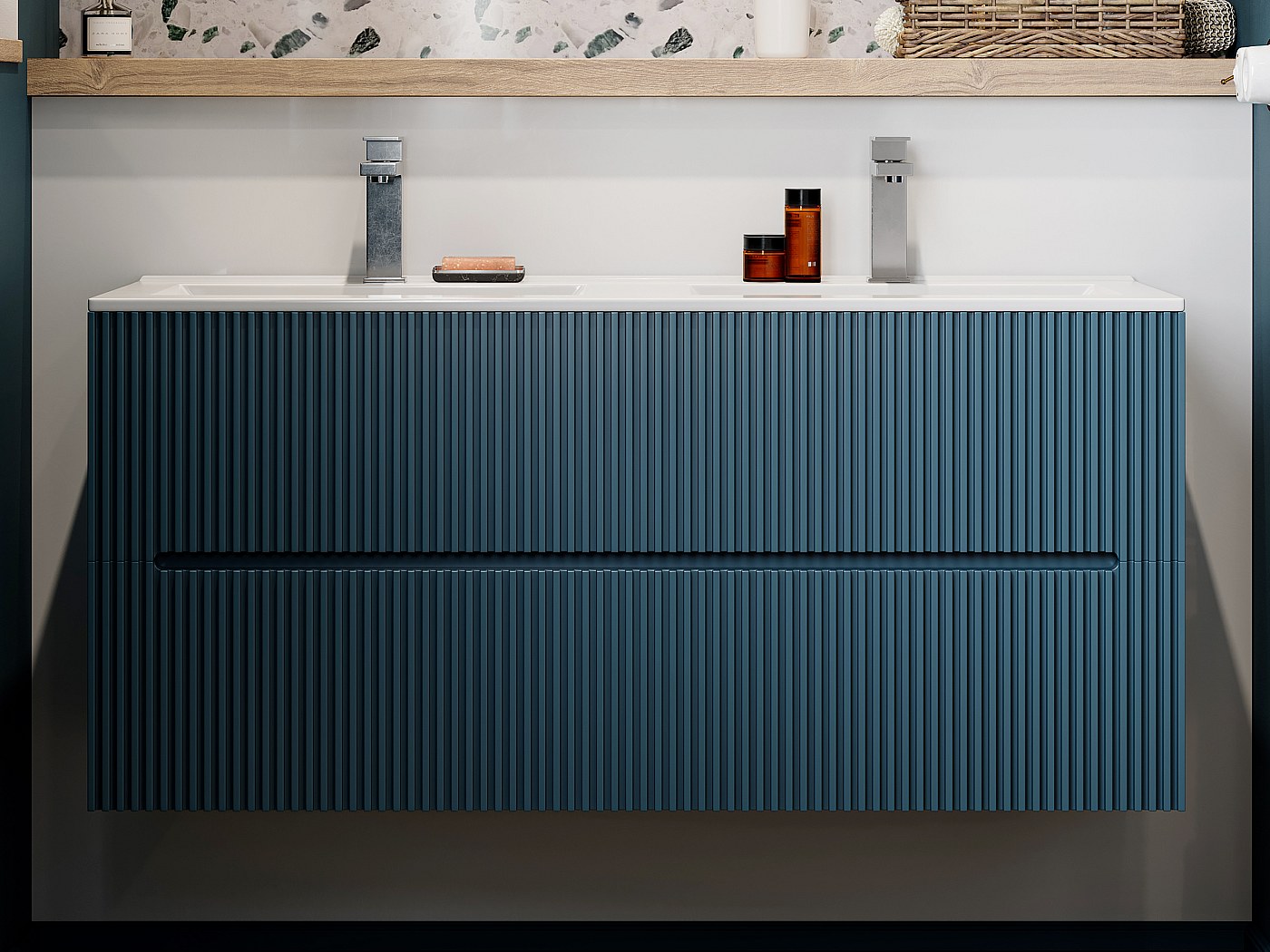 Mobile sotto lavabo sospeso striato blu, 120 cm, PAVANI