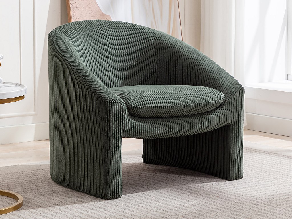 Fauteuil en velours côtelé couleur vert. Style design OSSANA