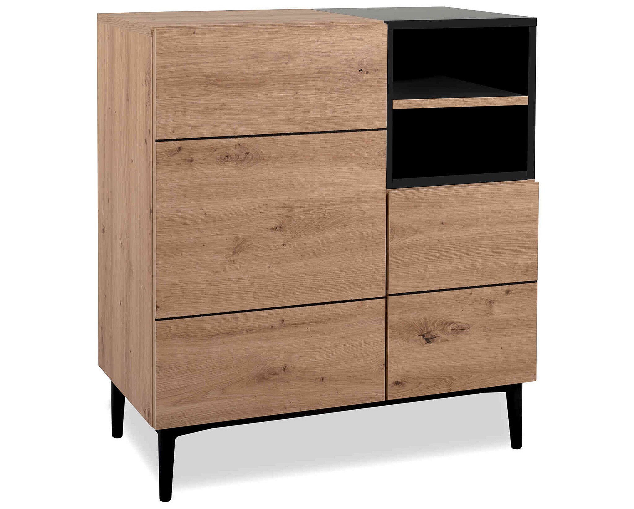 Commode 1 niche 2 portes imitation chêne artisan et noir - CO7075-1