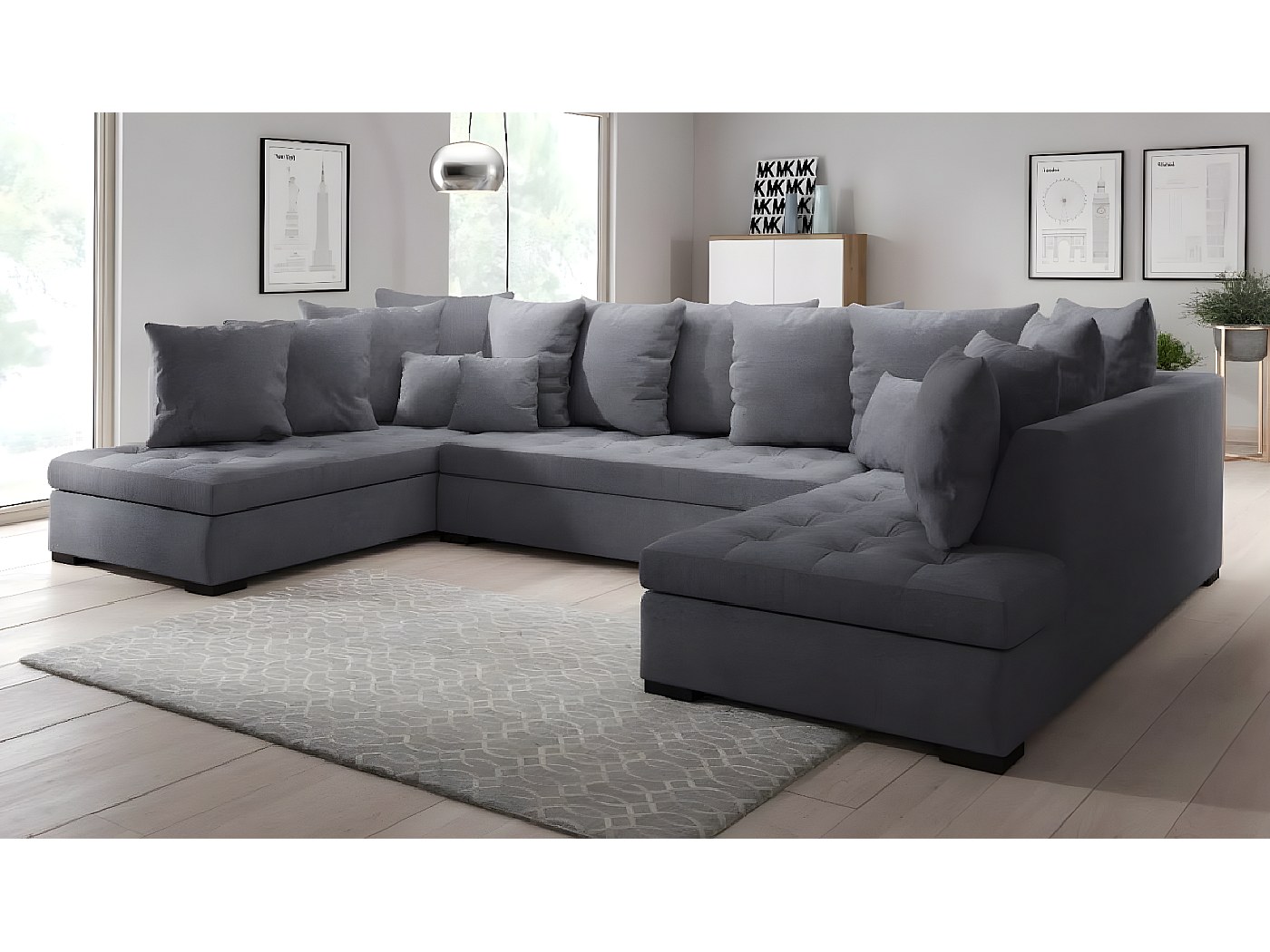 canapé d'angle London Lisa U XL - tissu gris