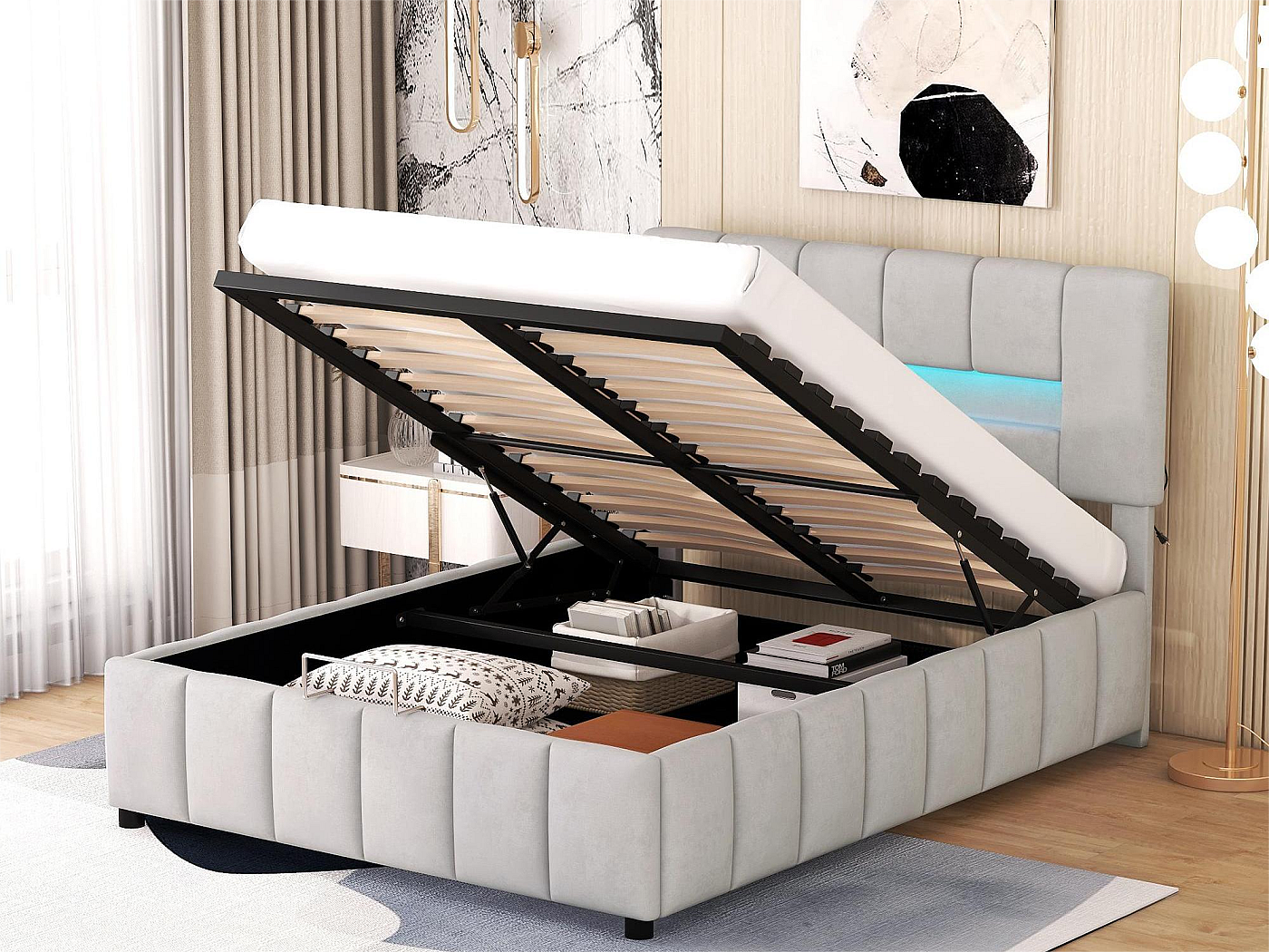 Lit coffre double 140x200cm, lit capitonné, lit familial, lit ...