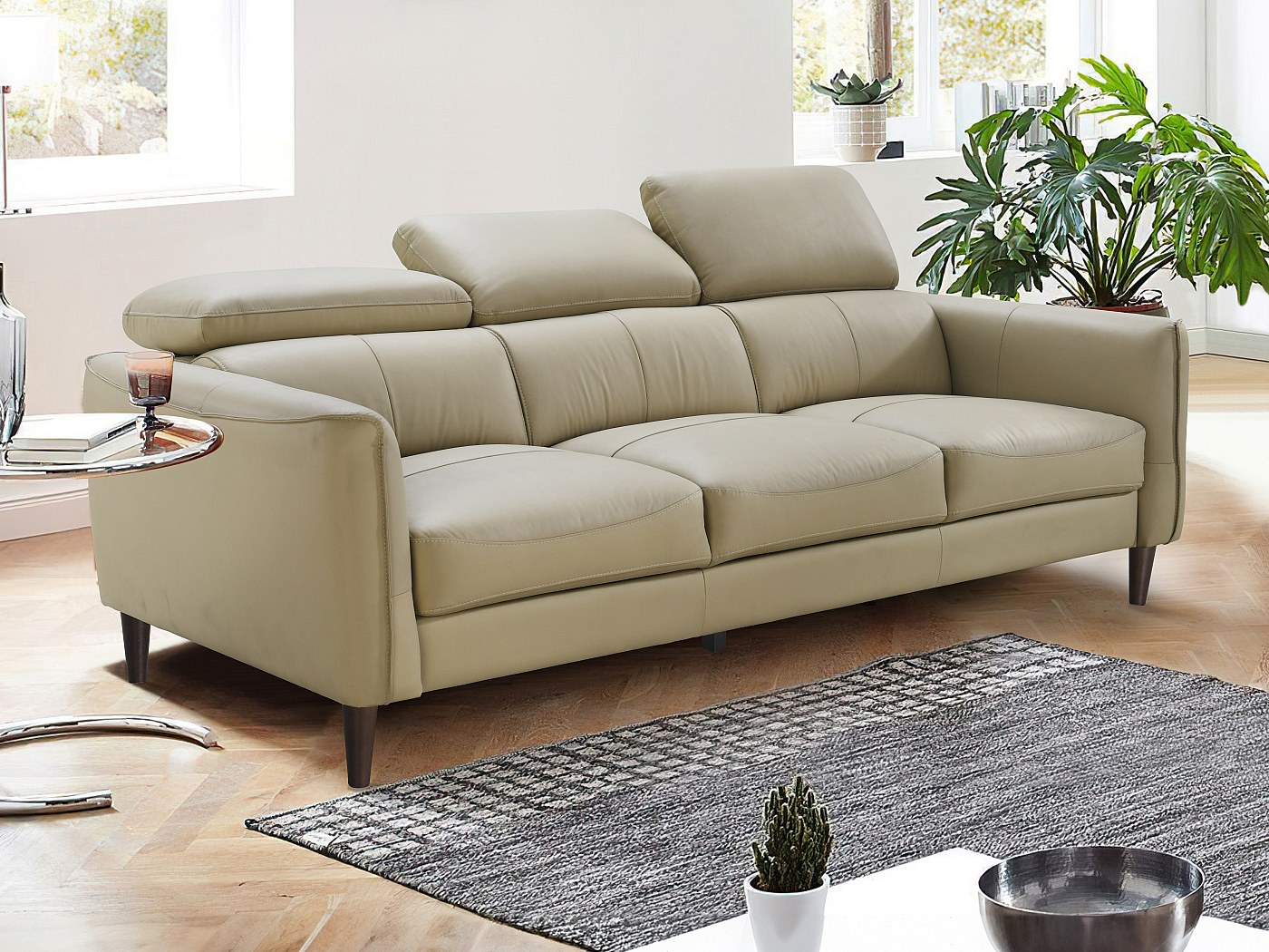 Sofá de 3 plazas de piel de búfalo color beige SALVI