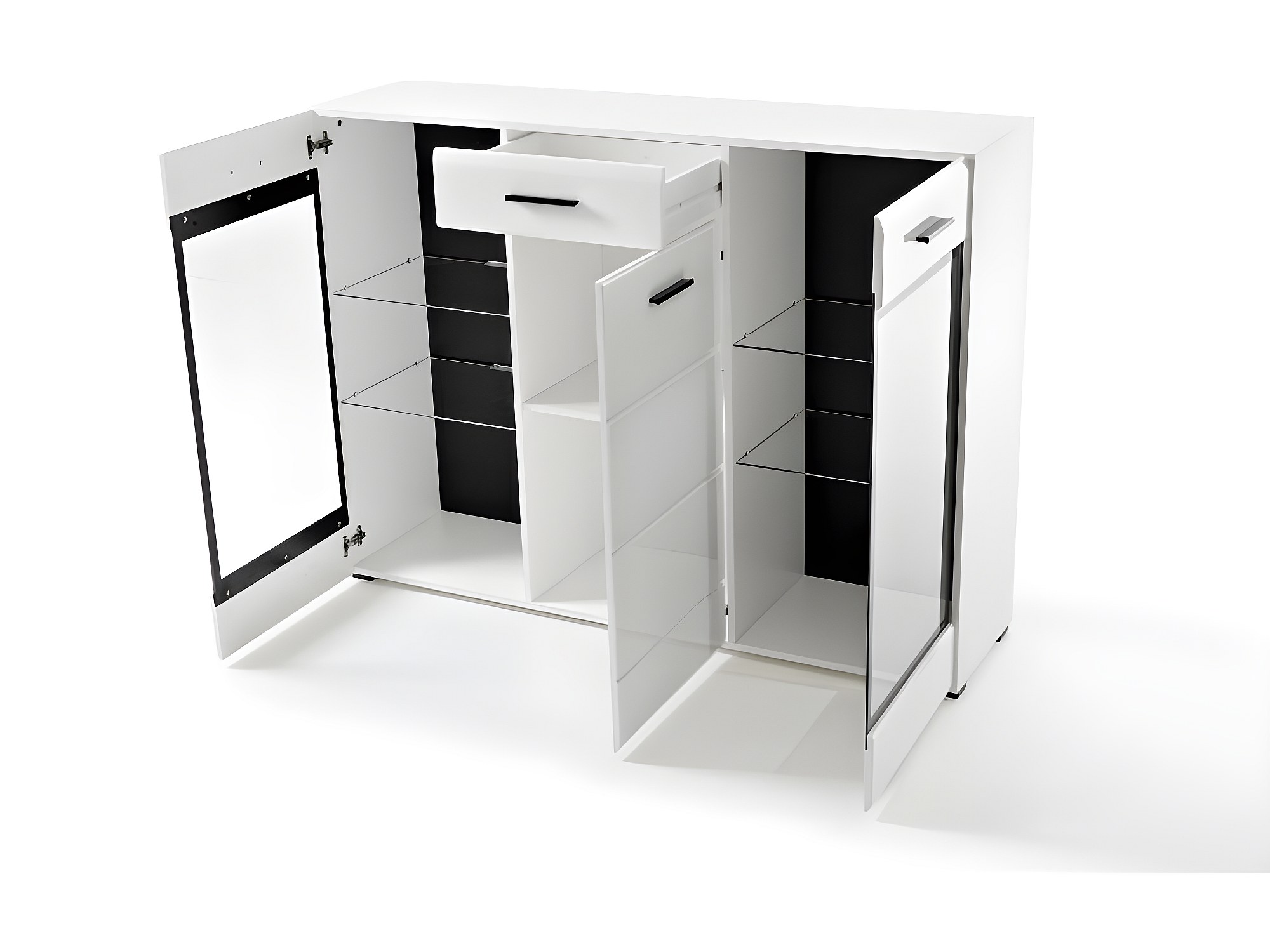 Buffet vitré blanc brillant 3 portes 1 tiroir Lagune