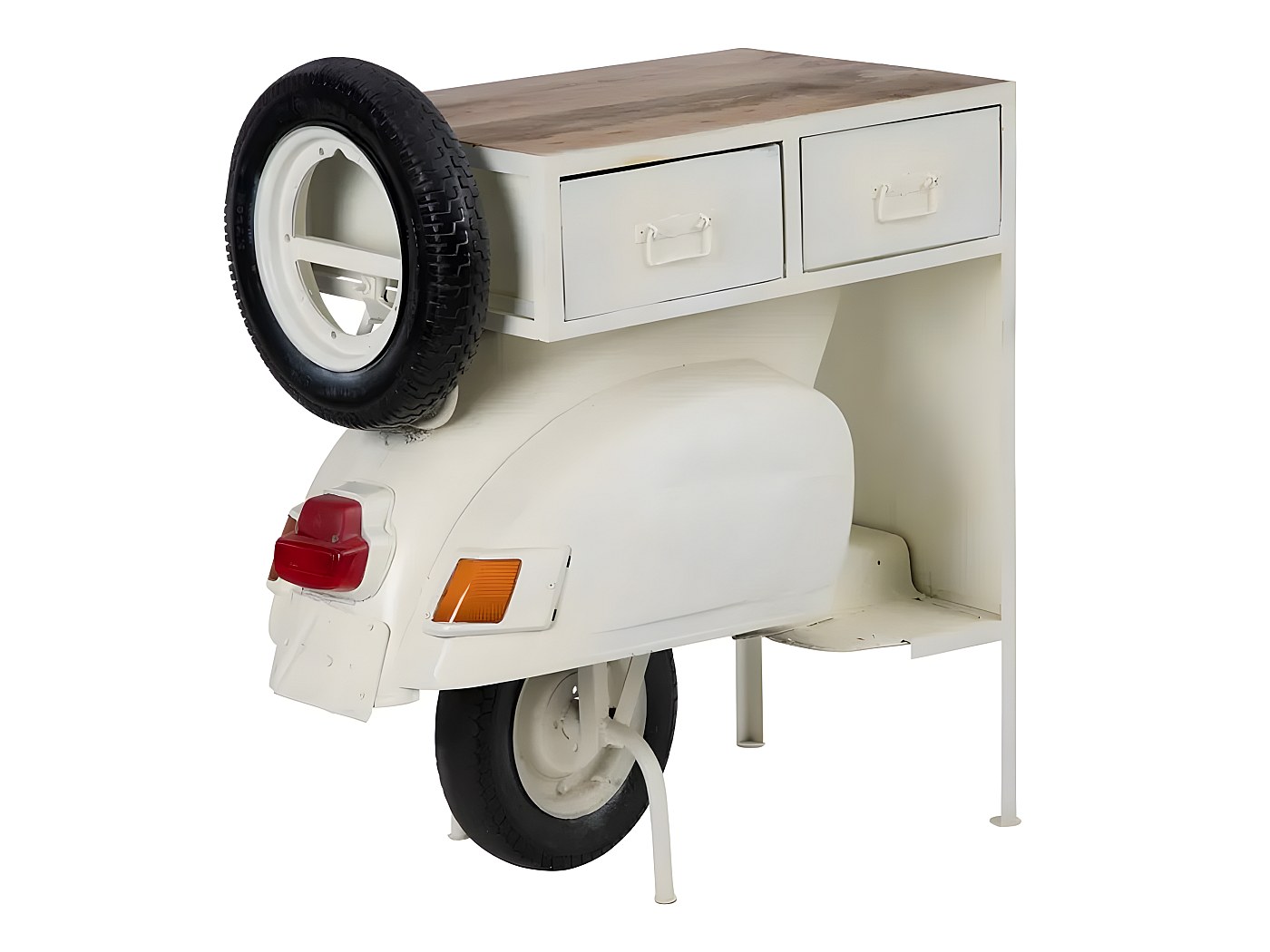 Meuble Vespa Chetak 2 tiroirs avec plateau en bois