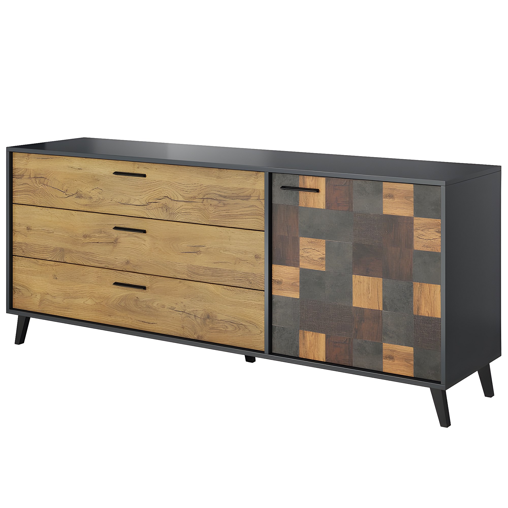 Buffet style bois patchwork et gris 177 cm Patch