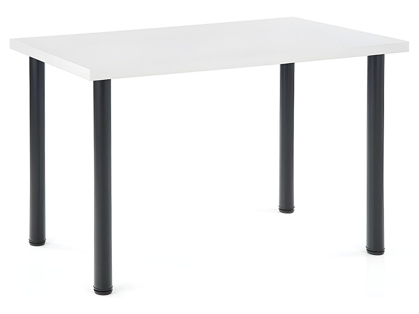 Table 120x60cm avec plateau blanc et pieds ronds noirs en métal RIGEL