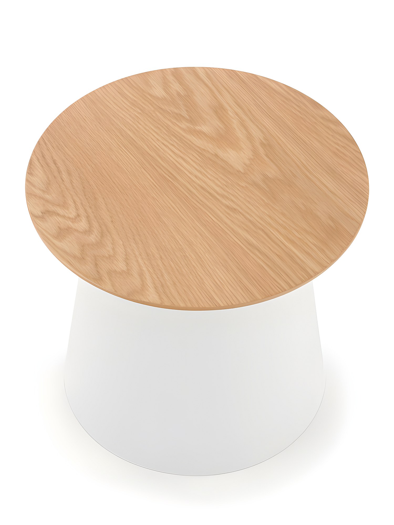Table basse ronde blanche avec plateau plaqué bois 49 cm LAZY