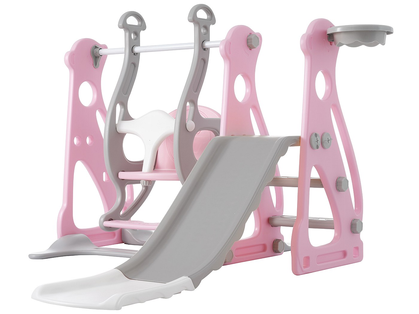 4-in-1-Rutsche – mit Treppe, Schaukel, Basketballkorb – rosa