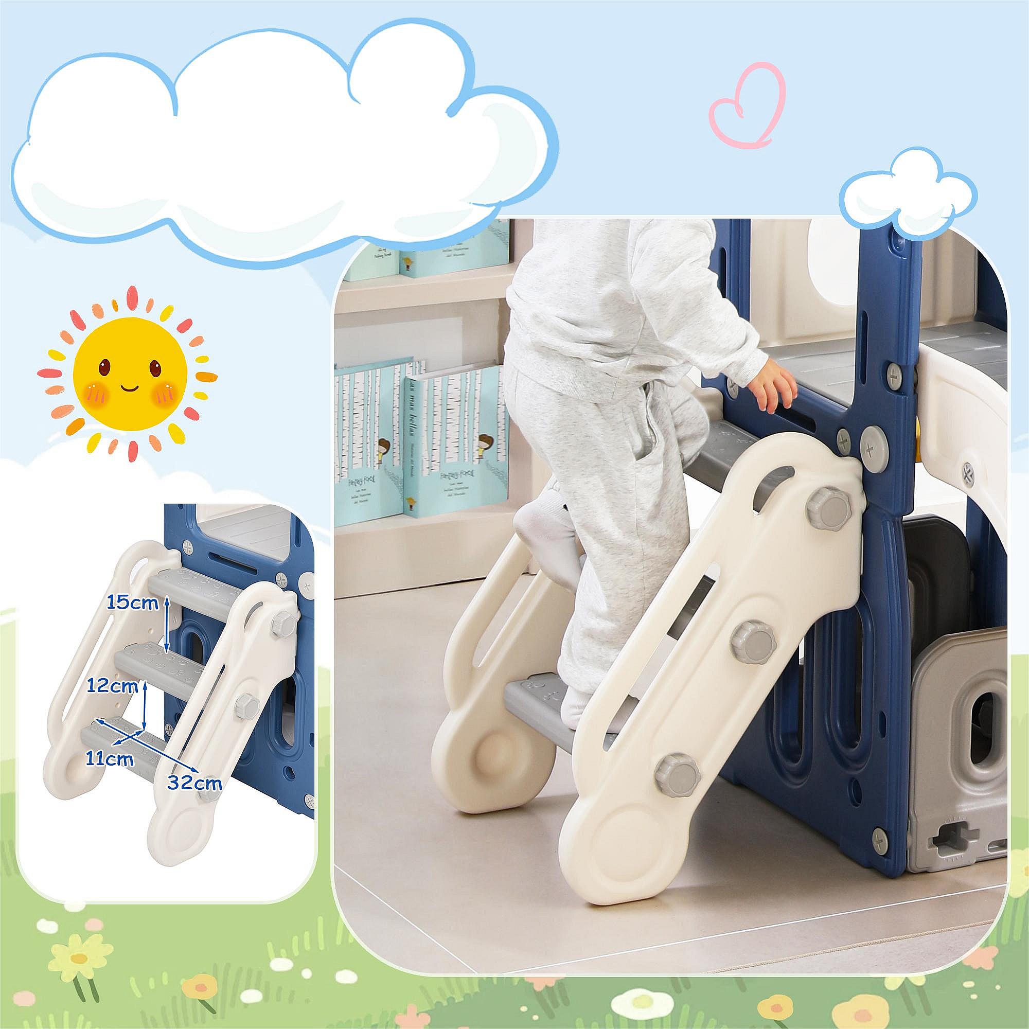 5-in-1-Rutsche – mit Treppe, Schaukel, Stauraum, Basketballkorb – blau