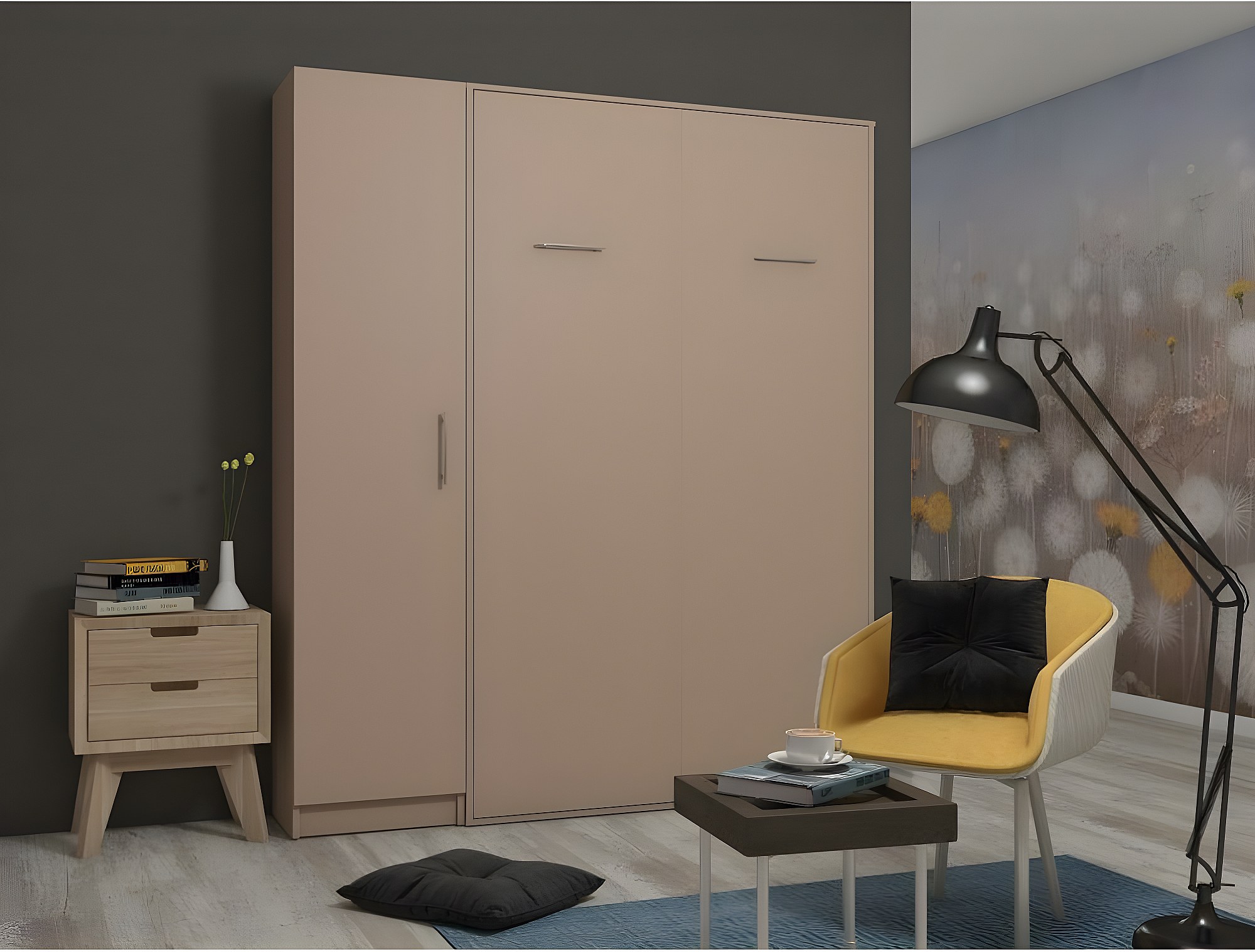 Composition armoire lit escamotable SMART-V2 Taupe mat Couchage 140 x ...