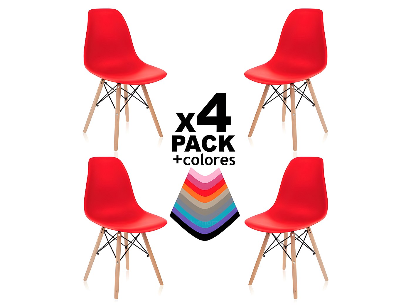 Pack 4 sillas Tower Wood Rojo
