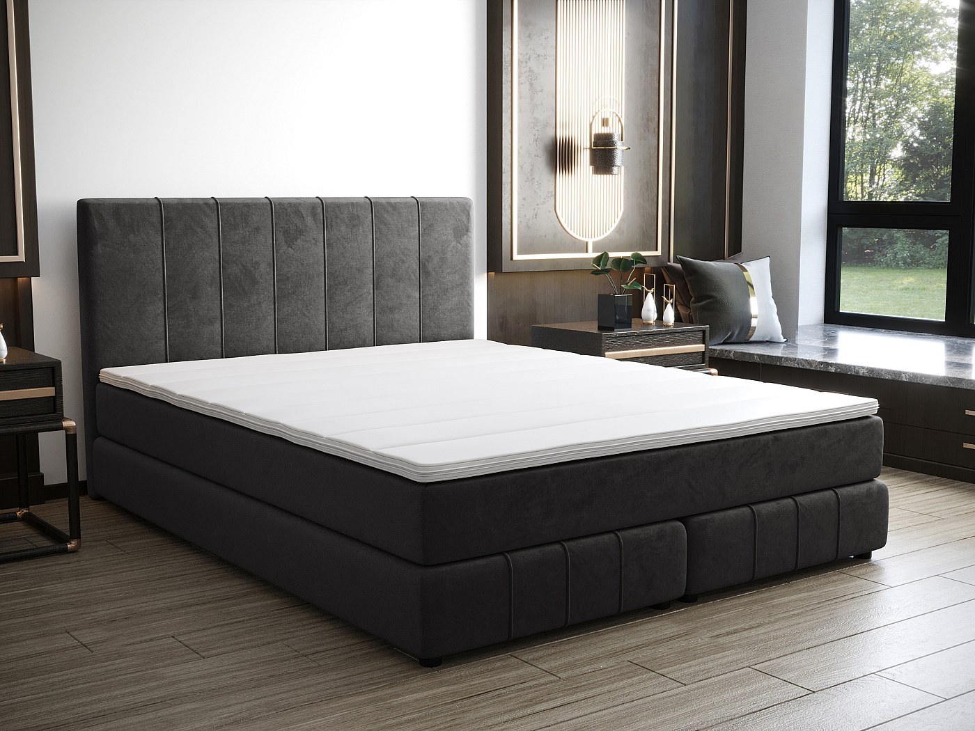 Conjunto completo boxspring 180x200 cm veludo antracite - HIDA de YSMÉE