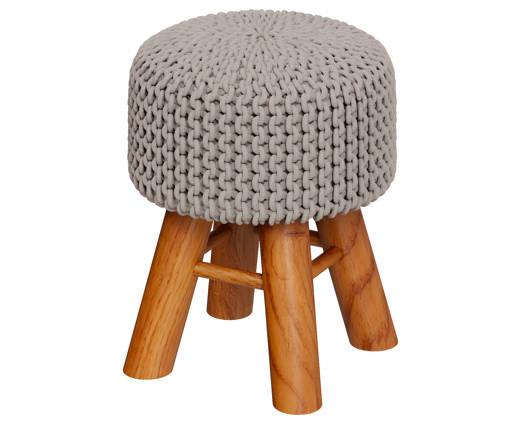 Petit tabouret Lisa rond en tricot coton gris clair