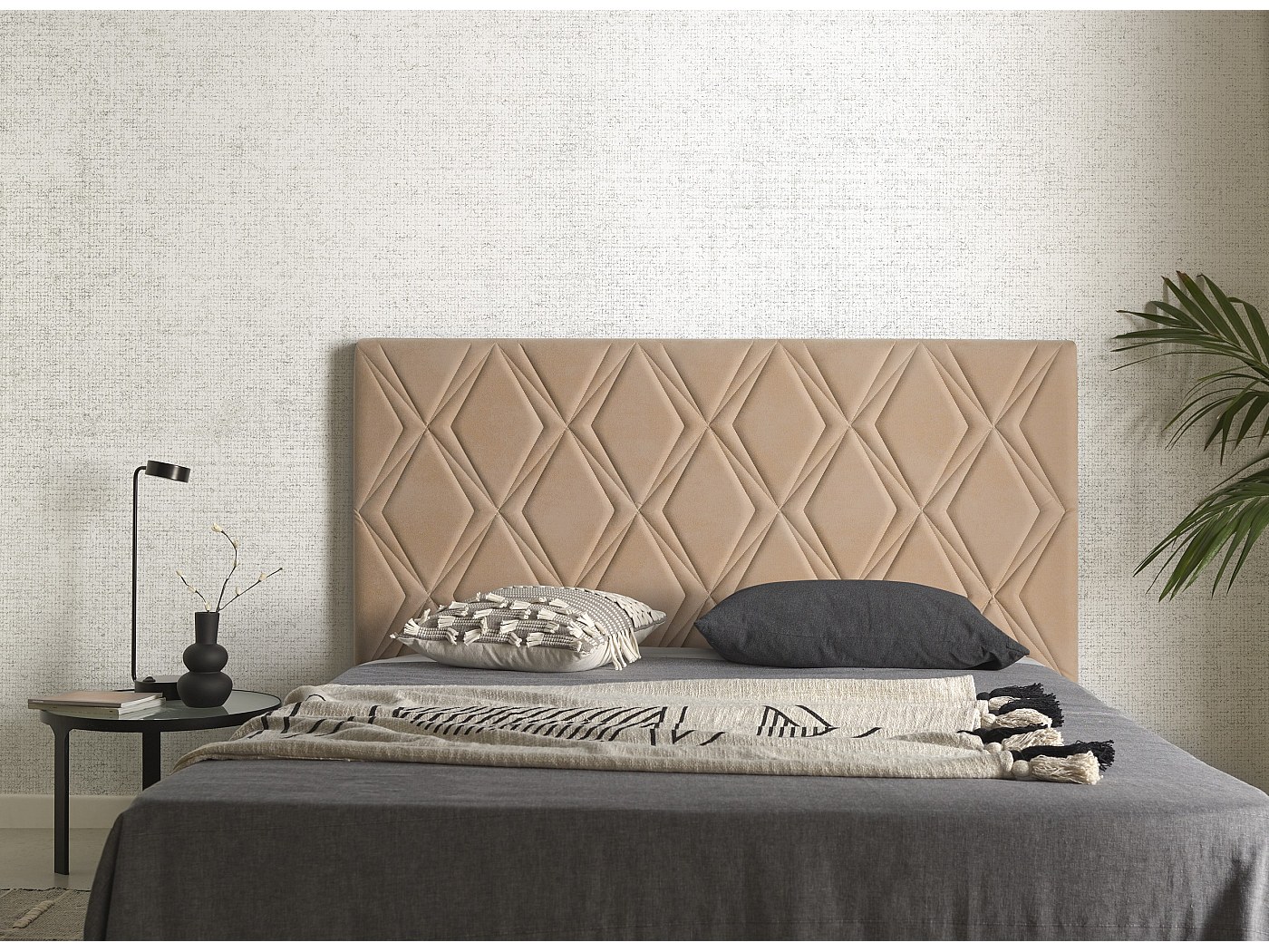 Cabecero Rubí para Cama de 135 de Tela Camel 154x115x8..