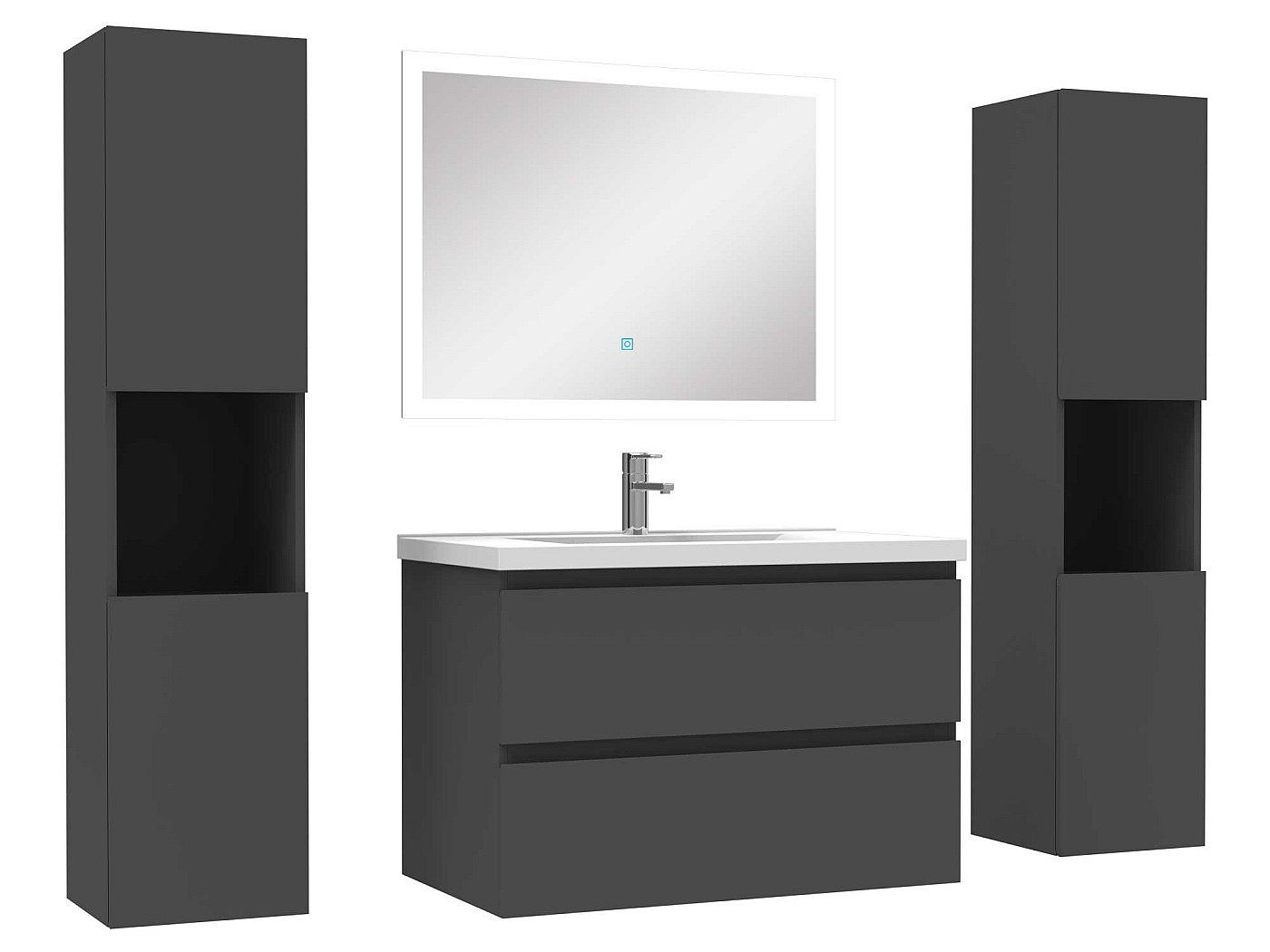 Ensemble meubles Salle de Bain 80cm vasque et colonnex2 et LED miroir ...