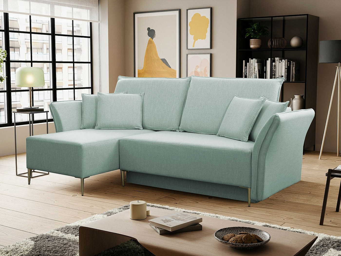 Canapé d'angle Providence 146 Terra 5, Turquoise, Fonction de couchage ...