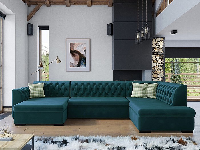 Sofá rinconero Comfivo 269, Turquesa, Función de descanso, Caja de ropa ...