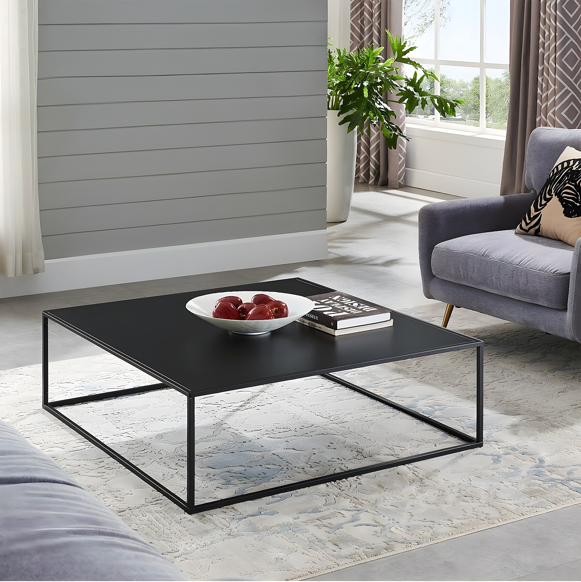 Table basse en métal carrée noire Steel