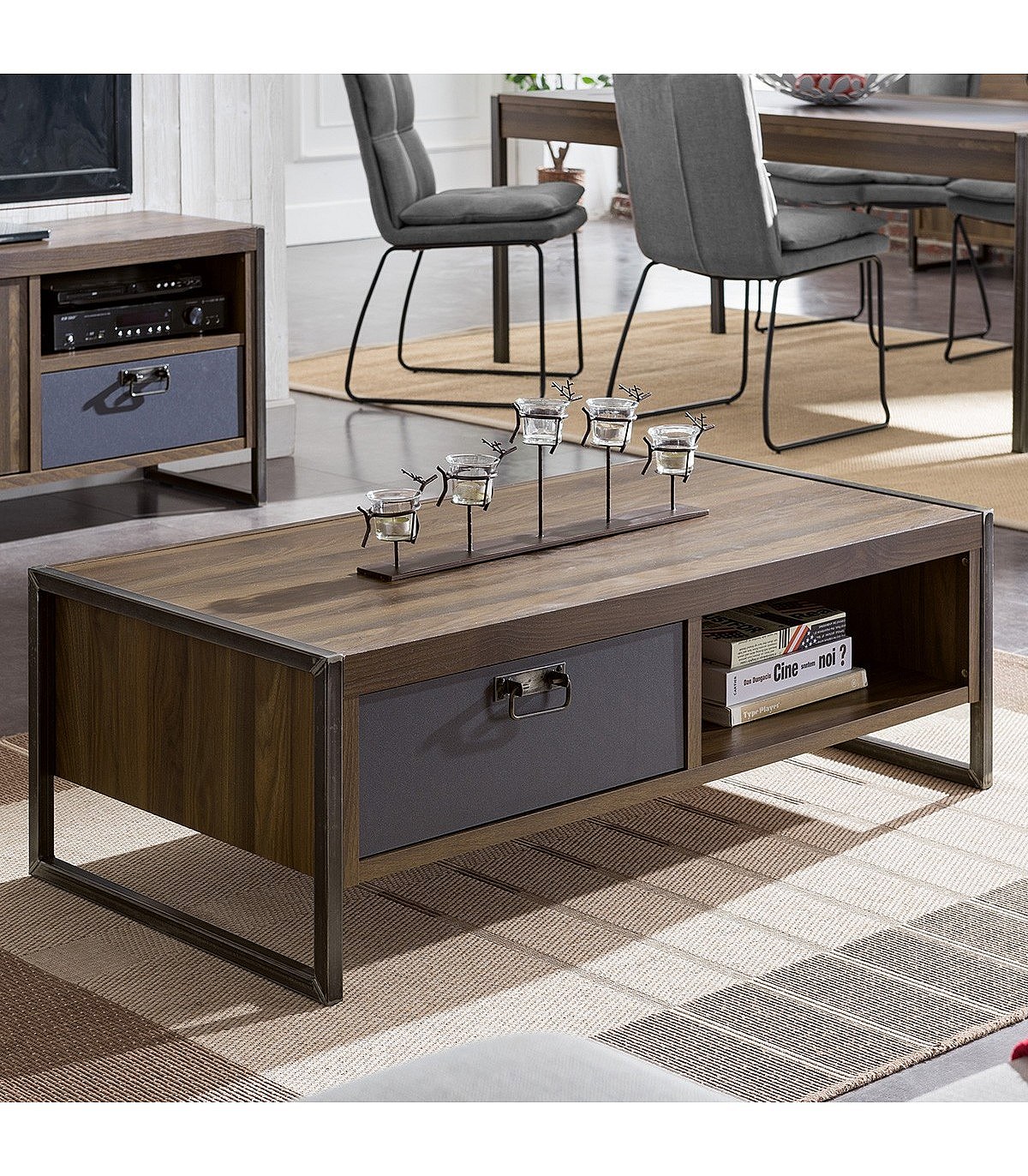 Table basse Noyer avec poignée metallique Columbia