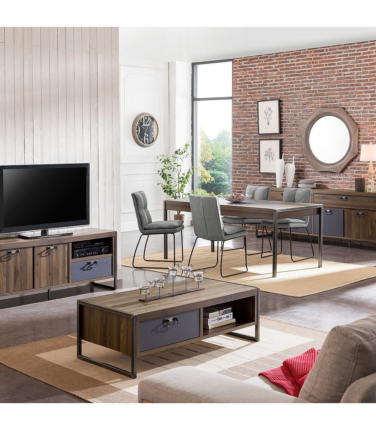 Table basse Noyer avec poignée metallique Columbia