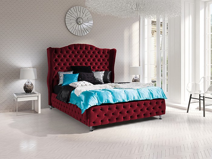 Letto Florence 102, Doppio, Rosso, 160x200, Arazzo, 187x222x162cm