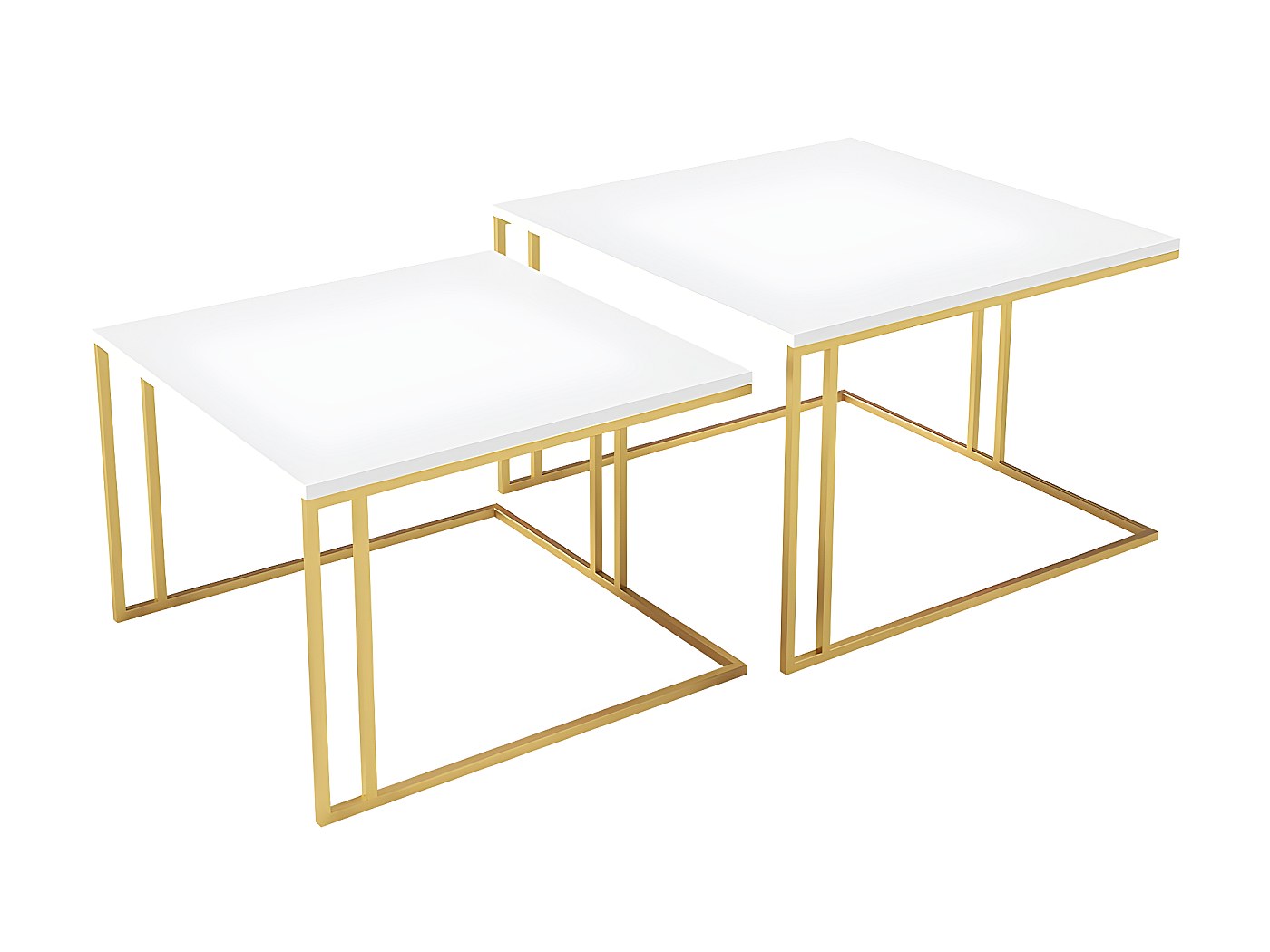 Ensemble tables basses Miami 420, Or|Blanc, 50x76x76cm, Stratifié, D'angle