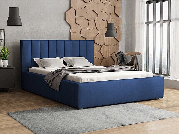 Letto Pomona 111, Doppio, Blu, 180x200, Arazzo, Basi a doghe, 200x223x93cm