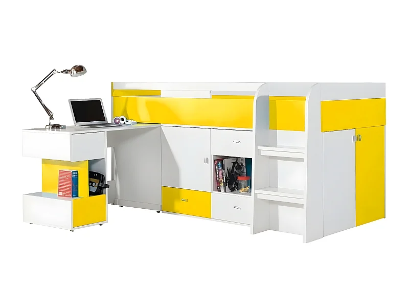 Lit haut Omaha E122, Unique, Jaune, 90x200, Stratifié, Sommier à lattes ...