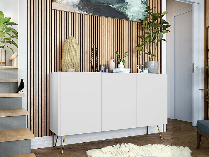 Mobile Lima M101, Bianco|Marmo bianco, 83x144cm, Il numero di porte: 3 ...