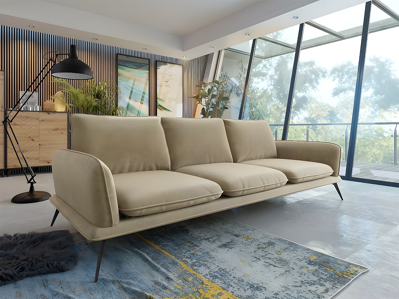 Sofá Lincoln A103, De color marrón claro, 252x110x83cm, Tapiz, Patas ...