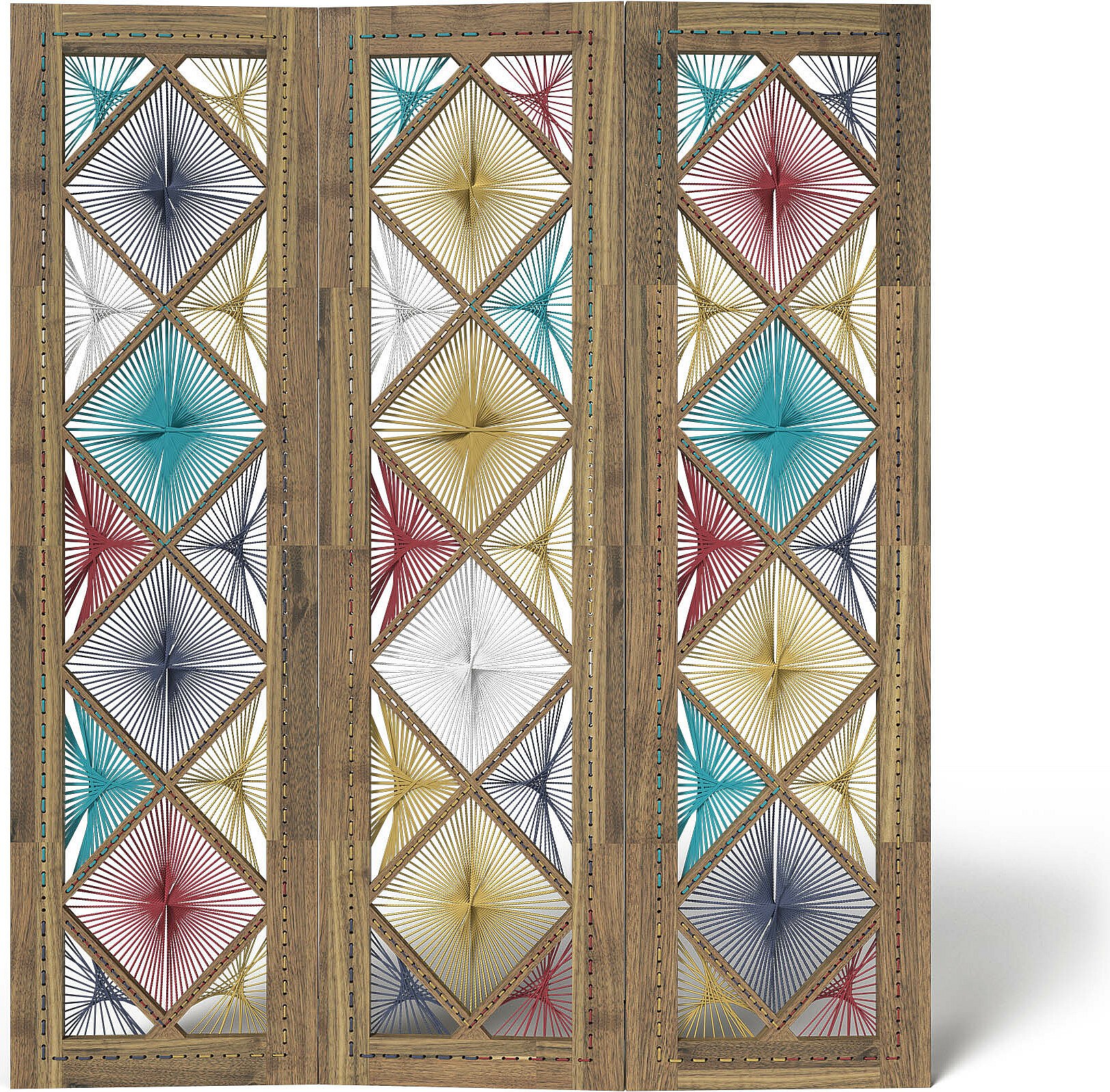 Wandtrenner im Boho Bali-Stil aus Holz und Garn - Chawar