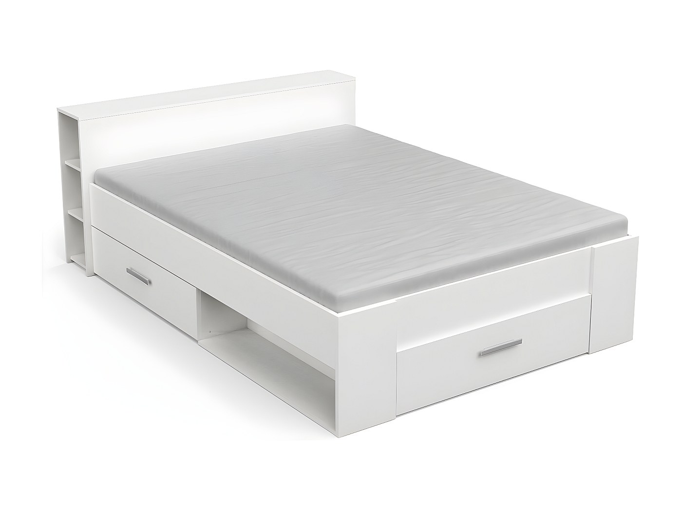 Lit 2 Places Blanc avec 3 Tiroirs et Niches 140x190 cm - Pocket