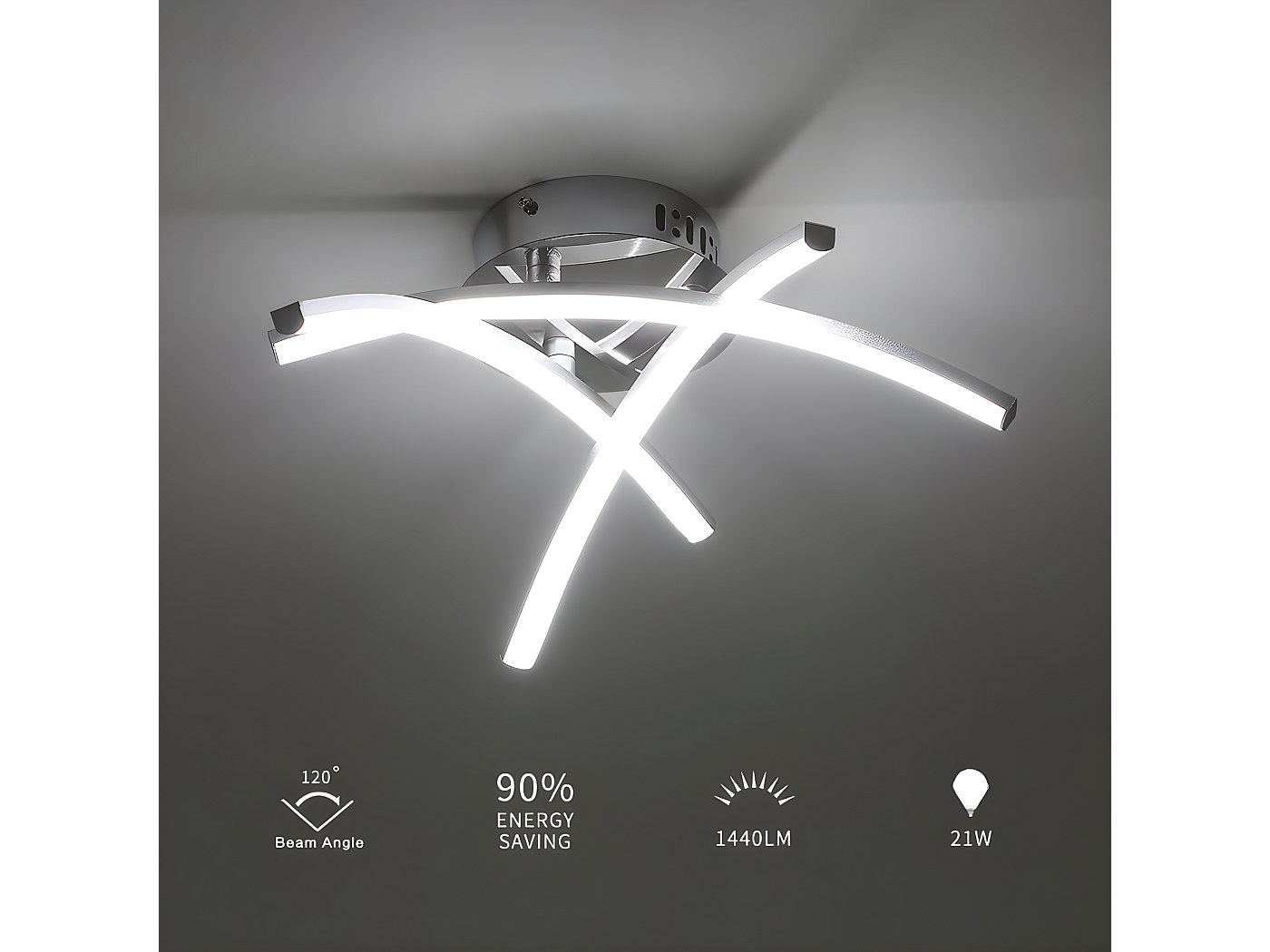 Plafón LED moderno 3 tiras - plateado - 43*43*12.5cm - 21W - aluminio ...