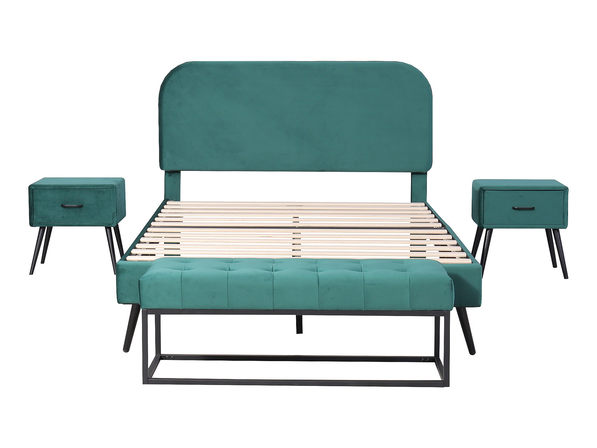 Lit adulte 140x200cm - Lit double + 1x table de nuit + tabouret de lit ...