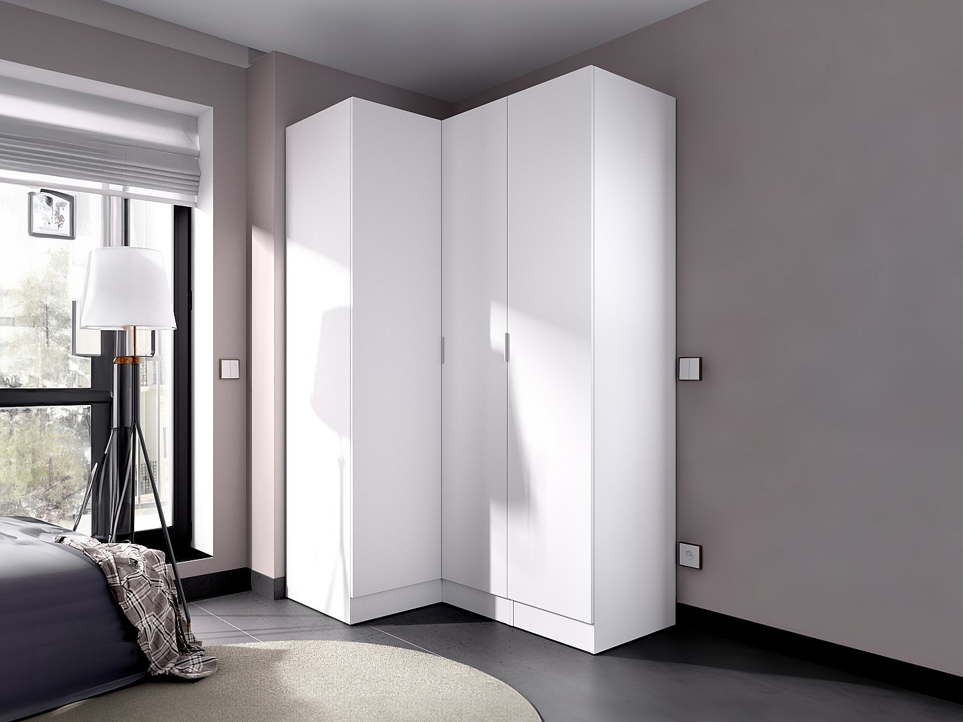 Roupeiro de canto 3 portas C132 cm branco - LISTOWEL