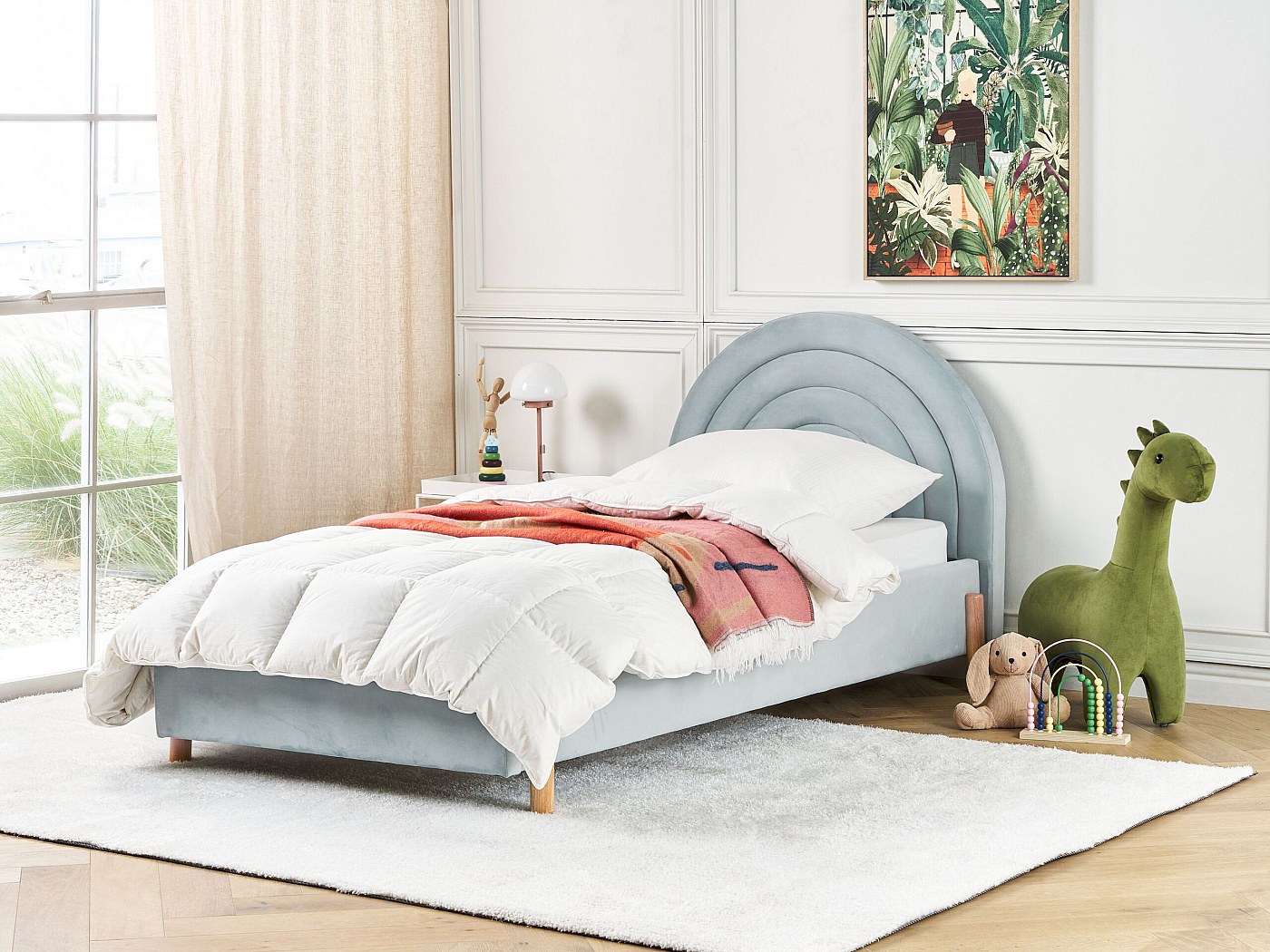Letto singolo velluto azzurro 90 x 200 cm ANET