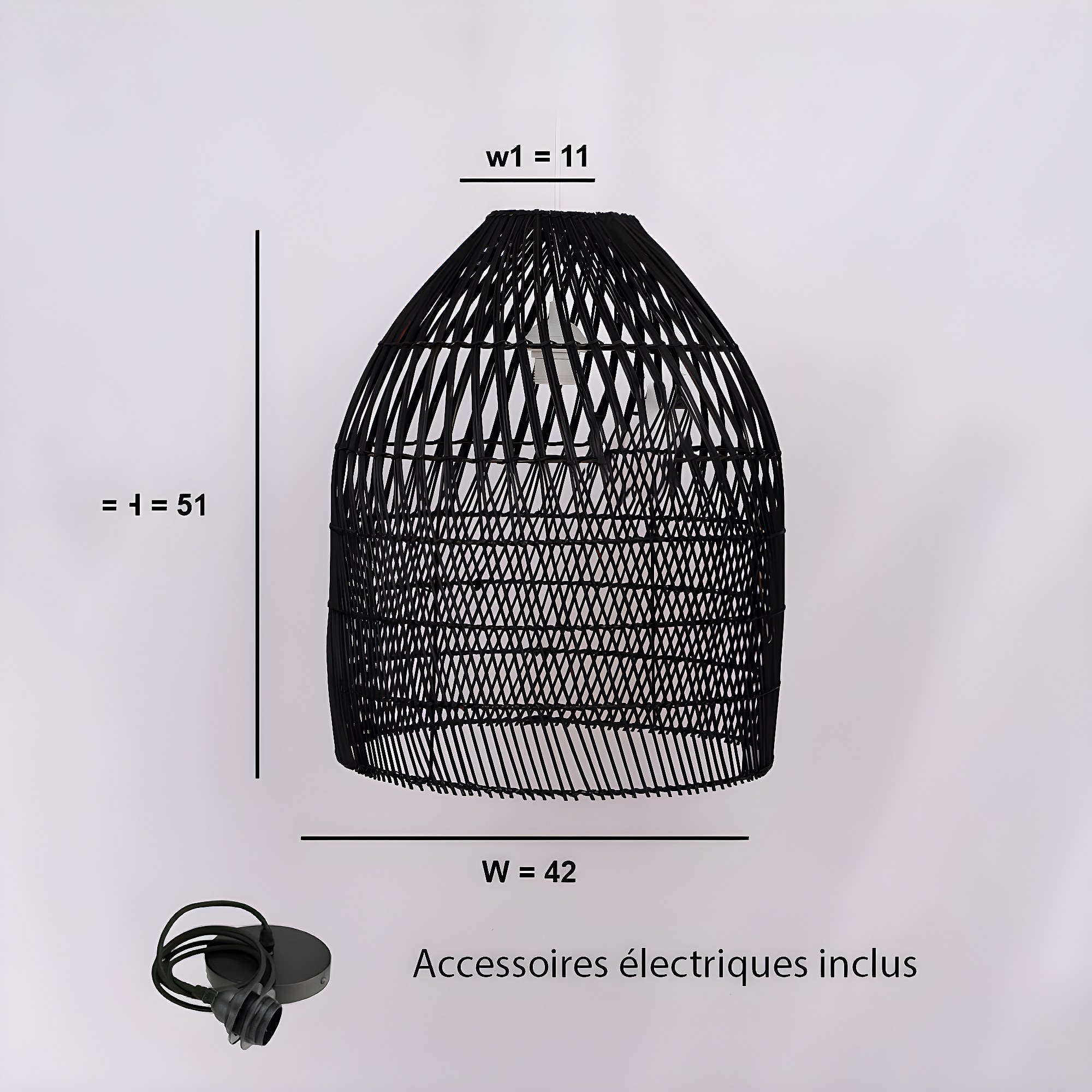 Abat-jour pour suspension - MARCO - Rotin - Noir - CEZARE - Ø42cm