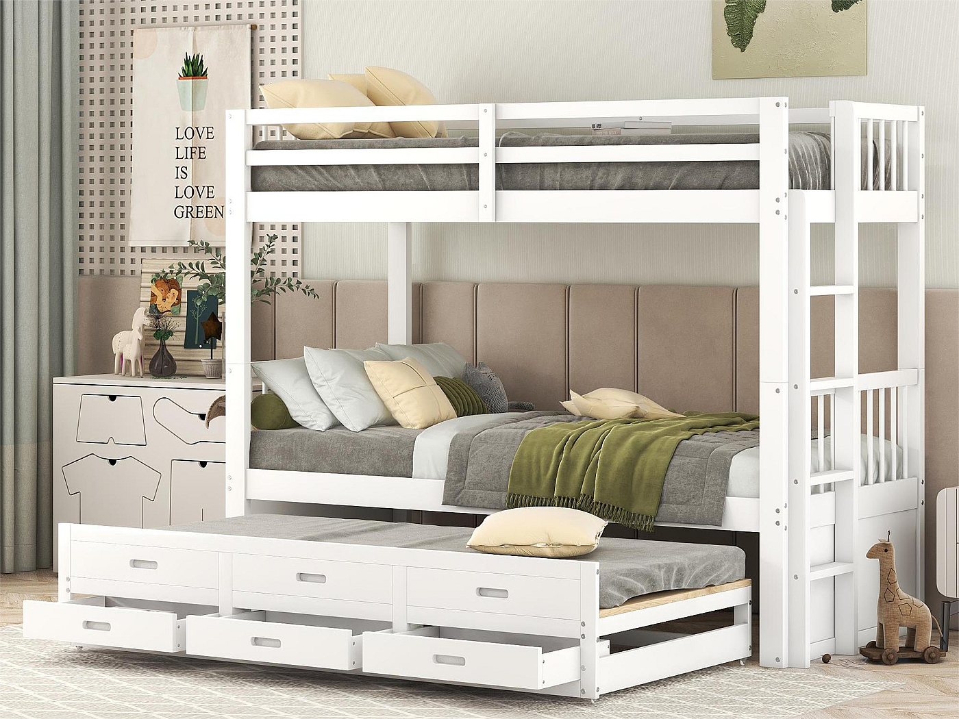 Lit superposé 3 places avec rangement - 3 x 90 x 200 cm - 3 tiroirs ...