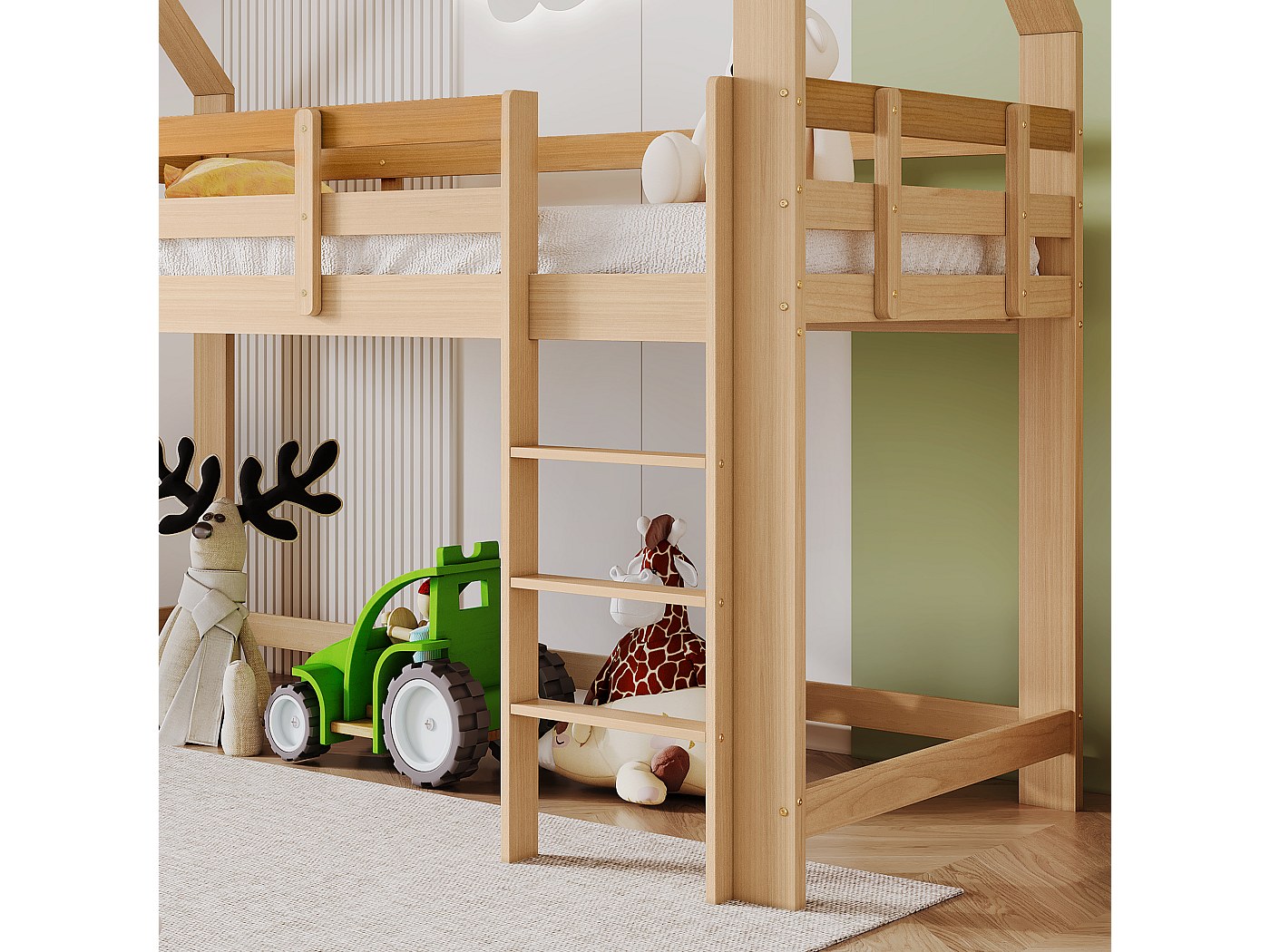 Cama entrepiso 90 x 200 cm con estantes y armario - madera maciza ...