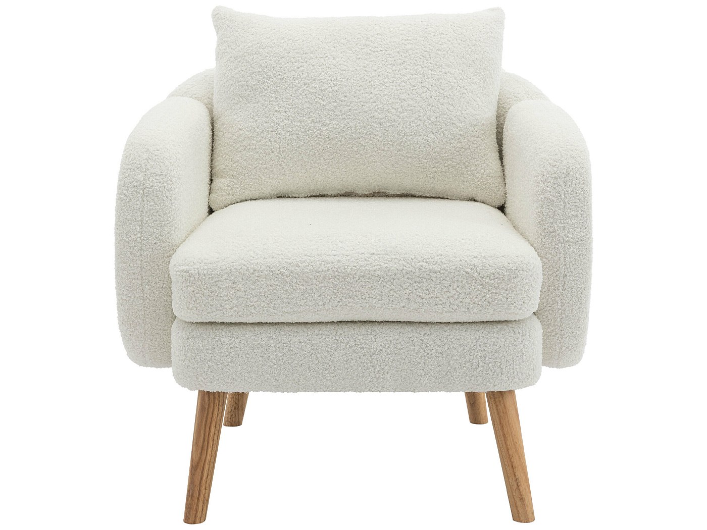 Sillón de tela Teddy con cojín - patas de madera maciza - blanco