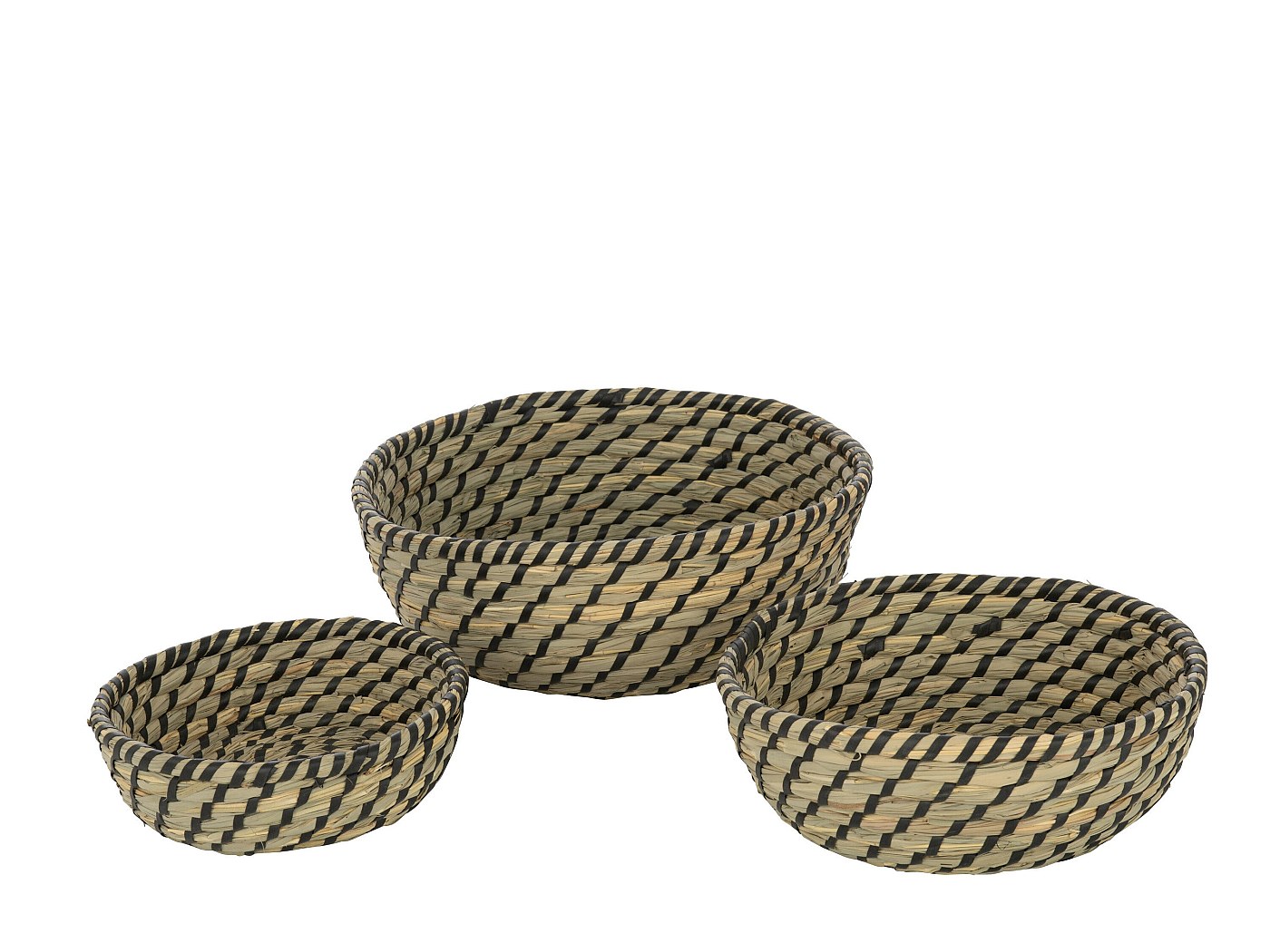 Set 3 paniers ronds paille naturel/noir 32x32x12cm