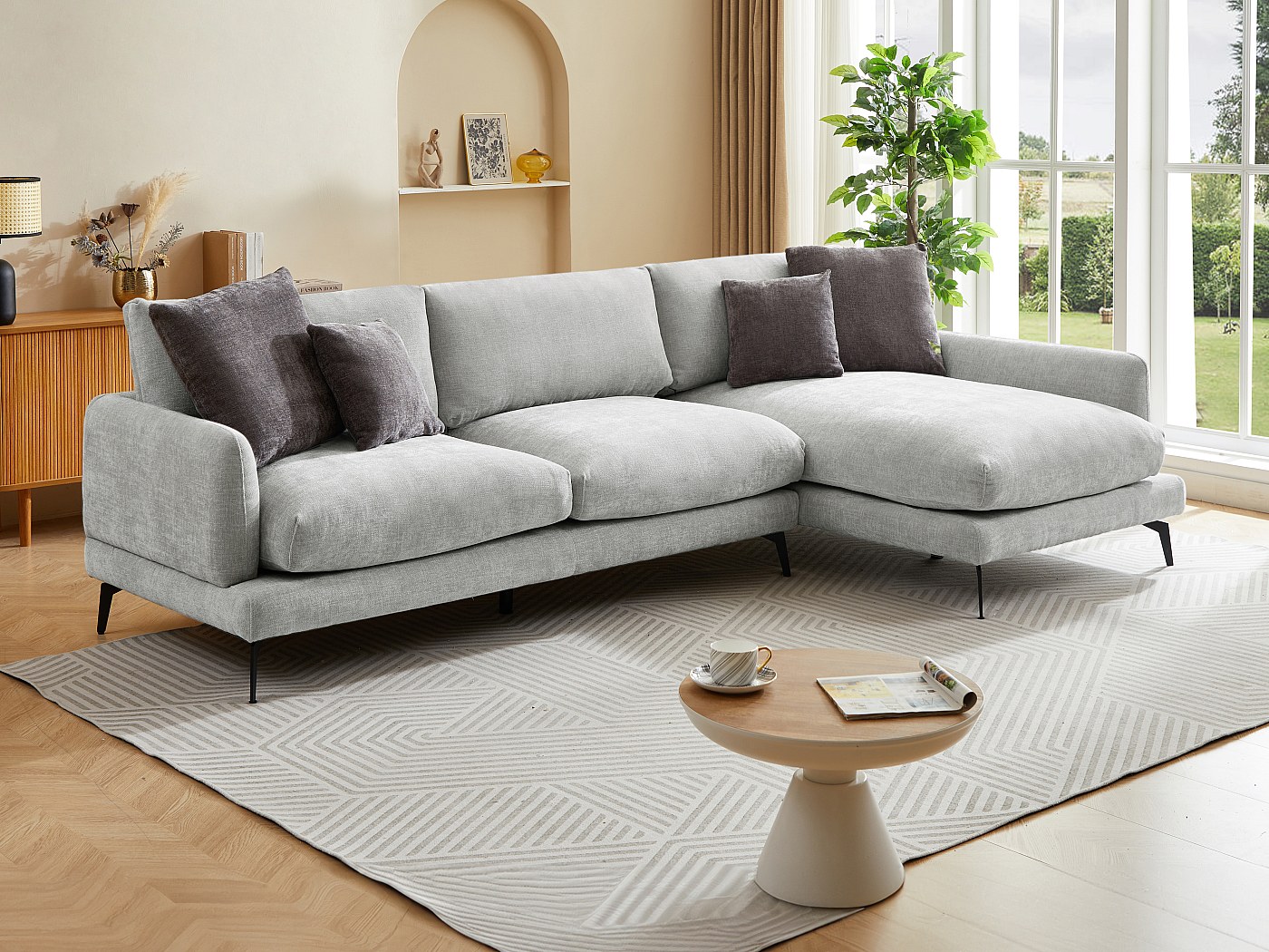 Ecksofa - Ecke rechts - Strukturstoff - Hellgrau - ROCALTA günstig und ...