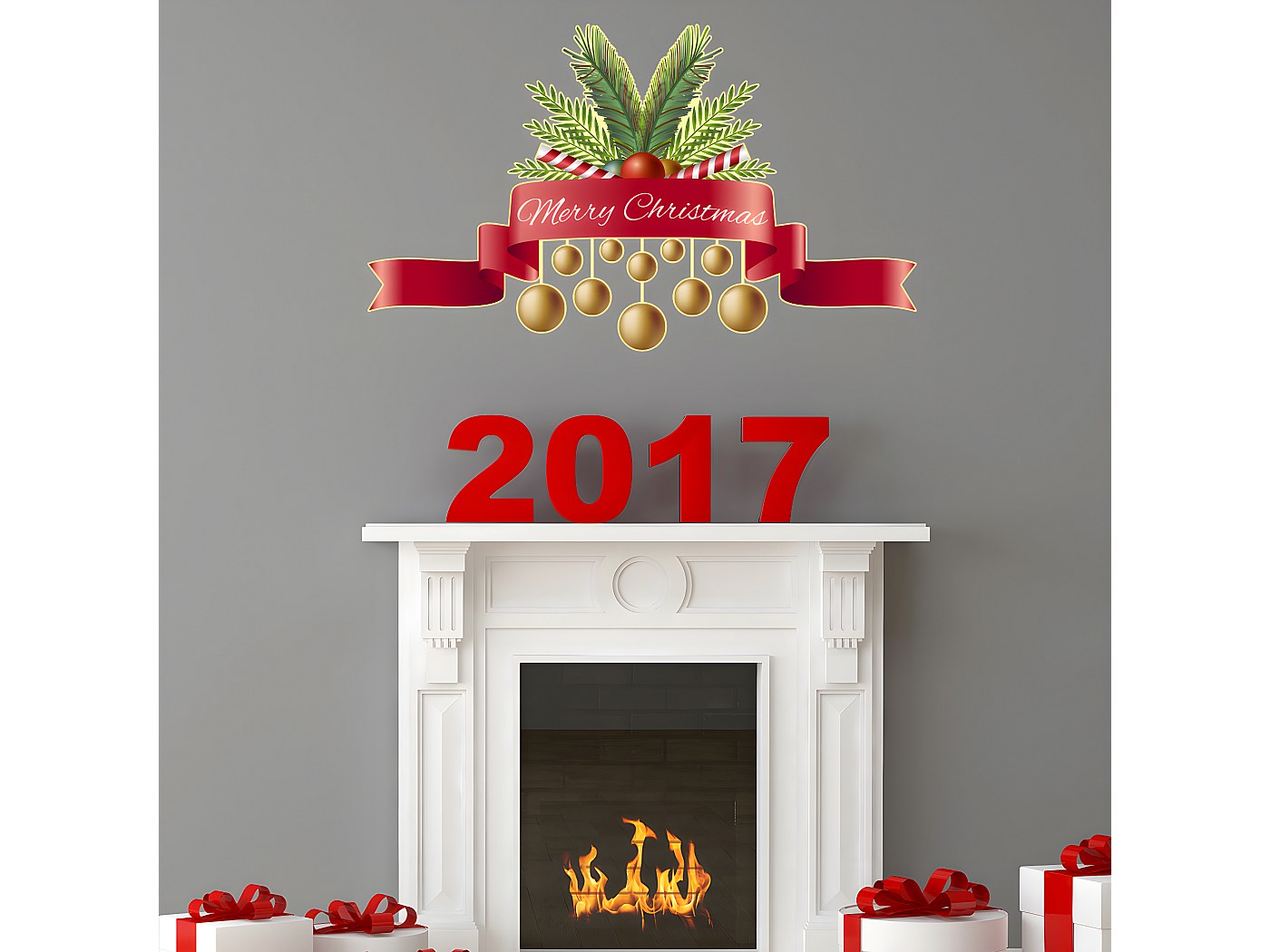 Sticker Noël ruban Merry Christmas - Autocollants stickers adhésifs ...