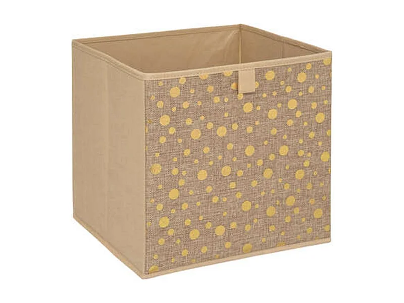 Bac de Rangement en Jute Marron Caramel et Pois Doré