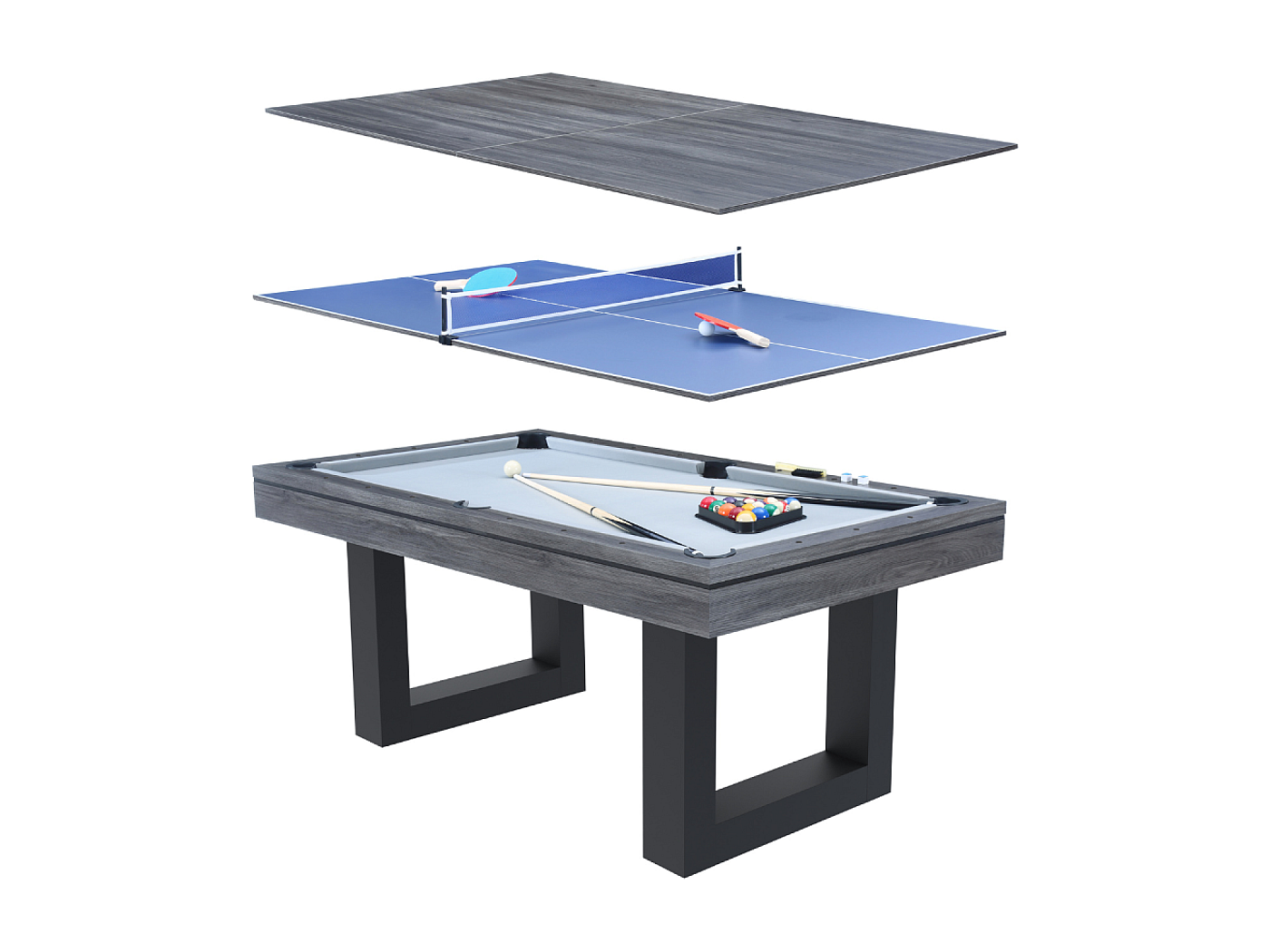 Tavolo multigioco 3 in 1 biliardo e ping pong in legno grigio DENVER