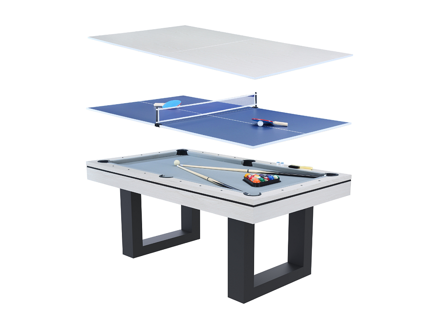 DENVER - Table multi-jeux 3 en 1 en bois blanc billard et ping-pong