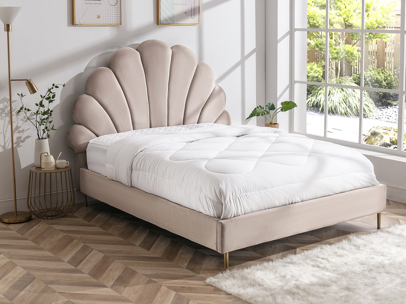 Letto conchiglia 140 x 190 cm in Velluto Beige + Materasso LIVAYA