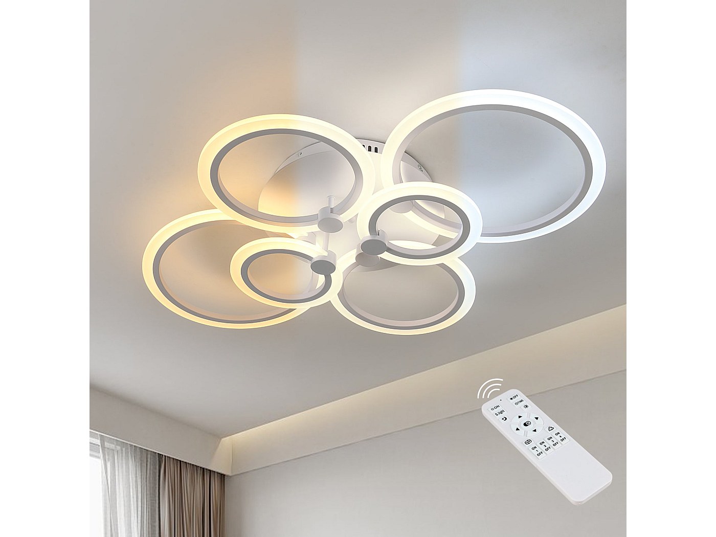 Luce a soffitto a LED dimmerabile con moderno telecomando a 6 anelli ...