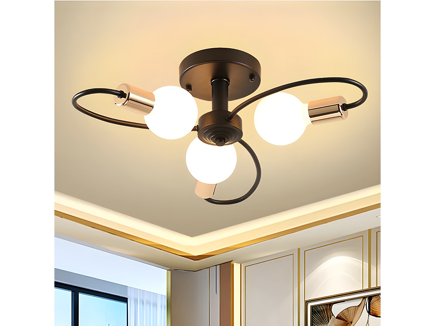 Plafonnier moderne, noir or, 50*15cm, créatif, en métal E27, sans ampoules