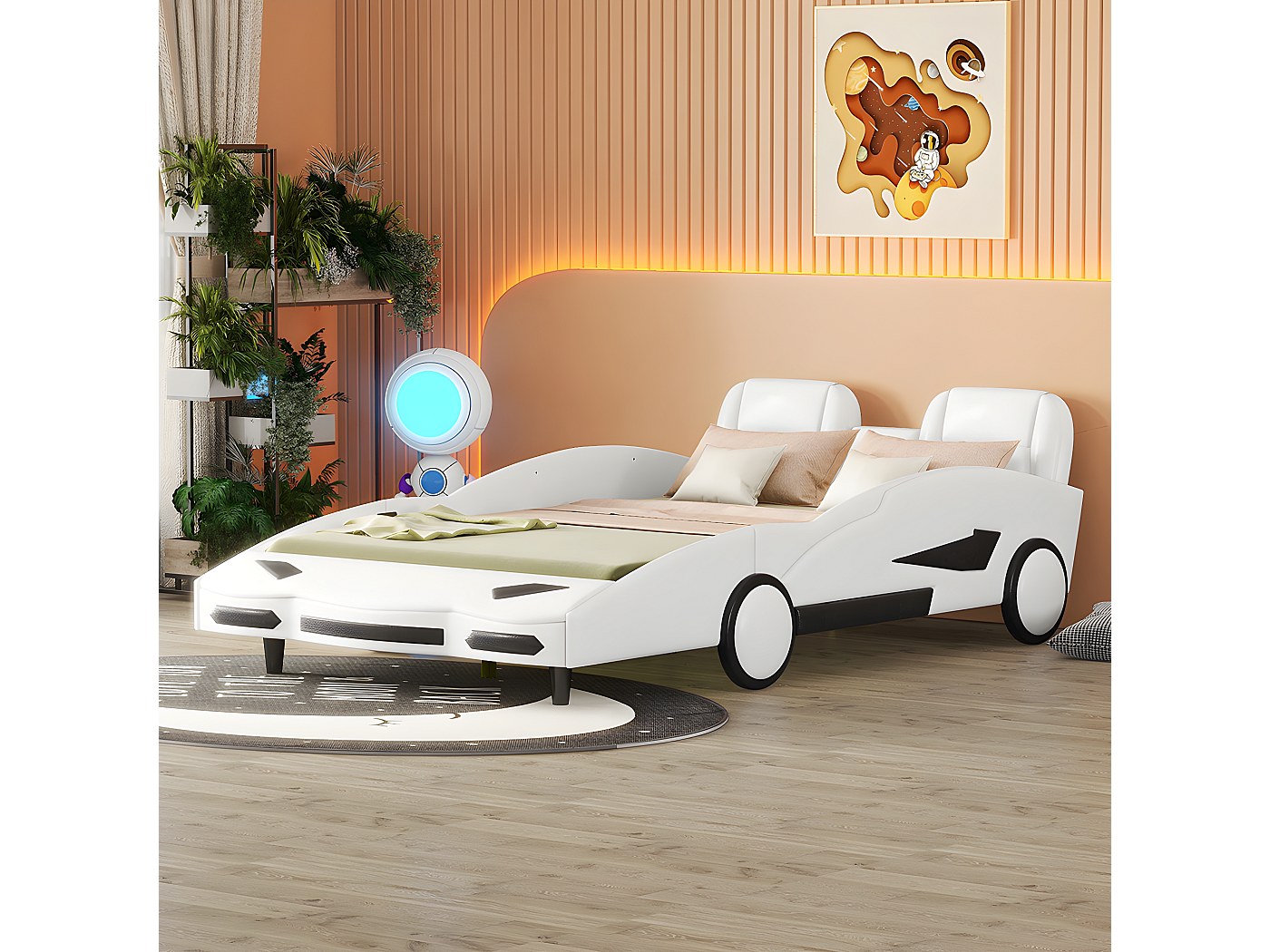 Lit enfant Lit voiture - 140 x 200 cm - Blanc - Sweiko